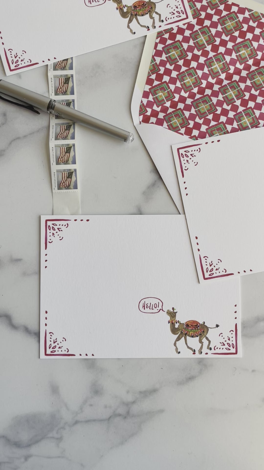 A7 Red Camel Stationery w Red Tile Lined Envelopes (S/10) – Kate Kelly ...